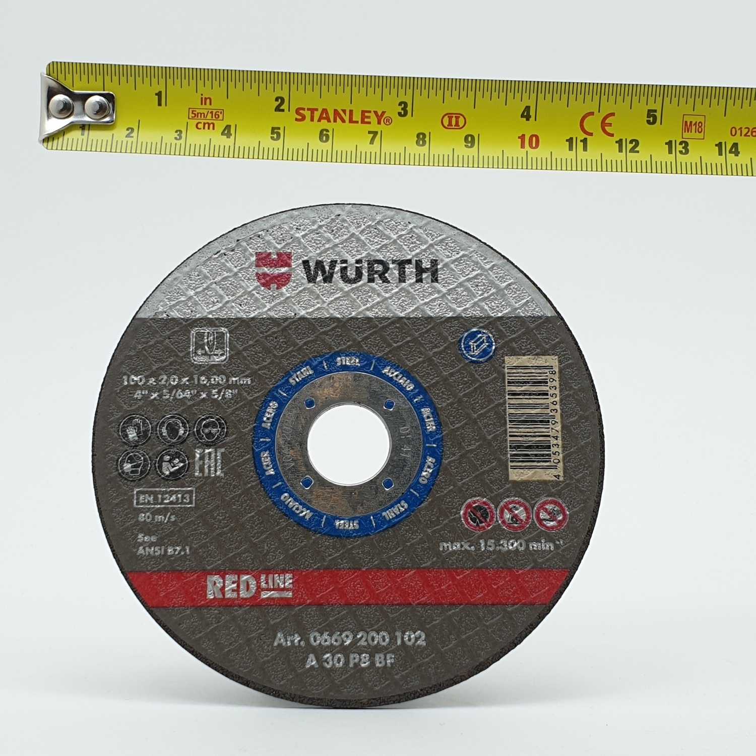 แผ่นตัดเหล็ก Wurth 4นิ้ว แบบเรียบ 100x2.0x16 (Red Line) |GlobalHouse