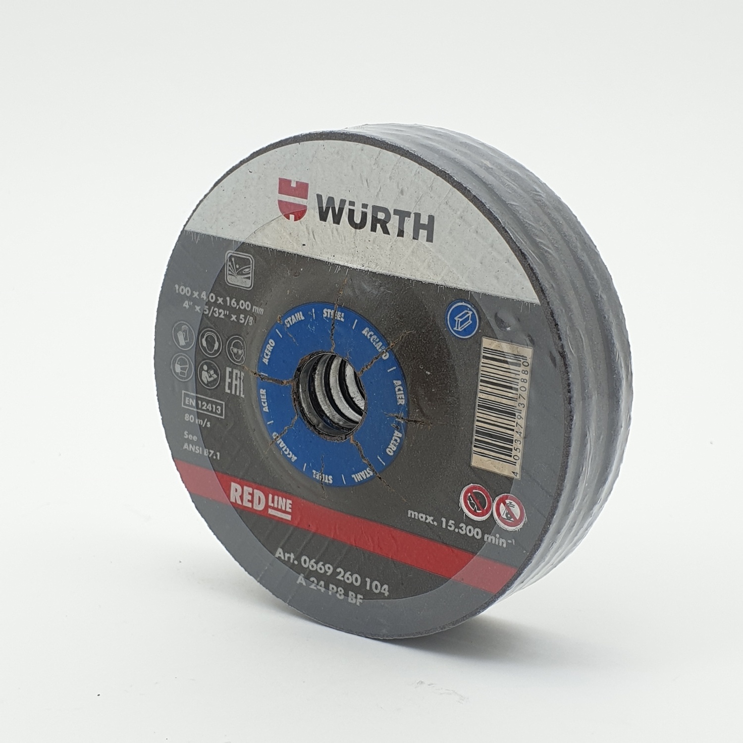 แผ่นเจียรเหล็ก 4นิ้ว Wurth บาง 100x4x16(Red Line) |GlobalHouse