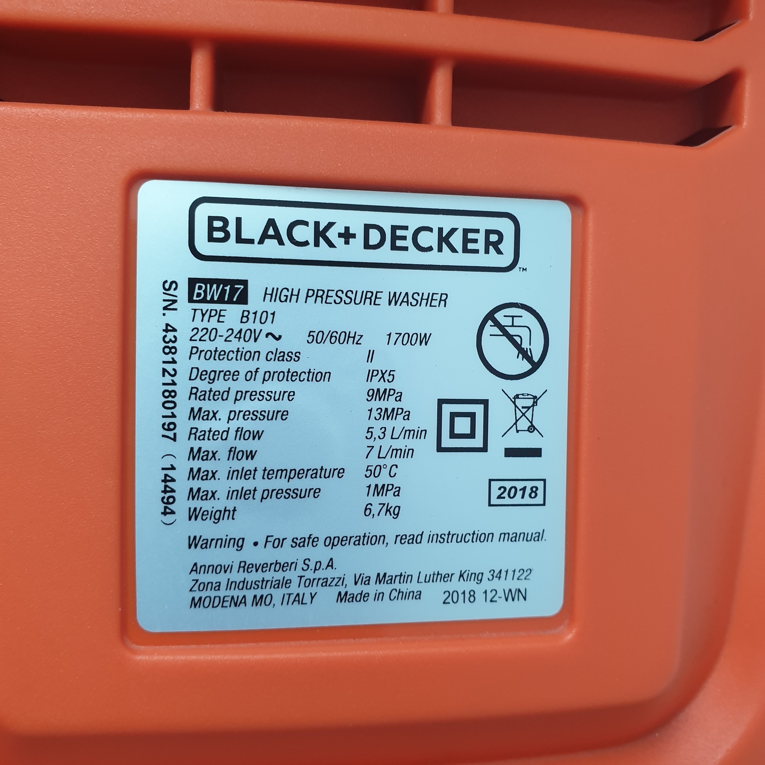 BLACK+DECKER เครื่องฉีดน้ำแรงดันสูง 130 บาร์ 1700W รุ่น BW17 |GlobalHouse