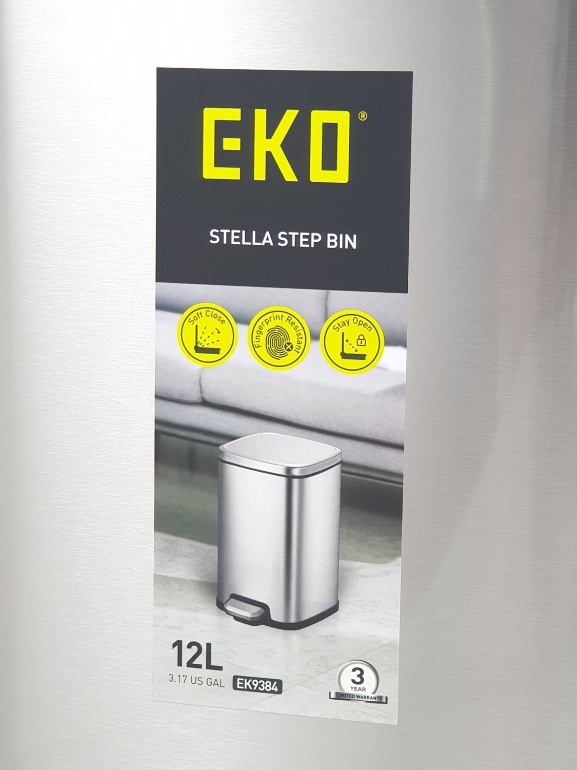 EKO ถังขยะขาเหยียบเหลี่ยม 12 ลิตร รุ่น STELLA EK9384MT ขนาด |GlobalHouse