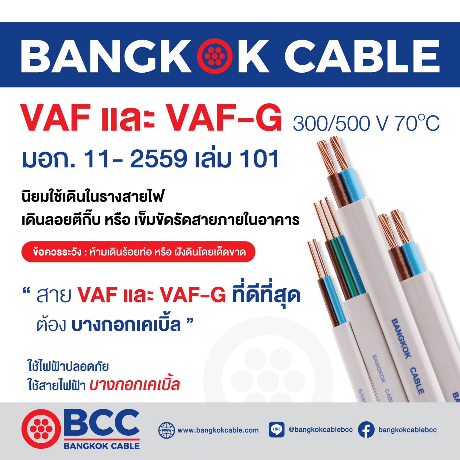 BCC สายไฟ VAF 2x6 SQ.MM. 100ม. สีขาว |GlobalHouse