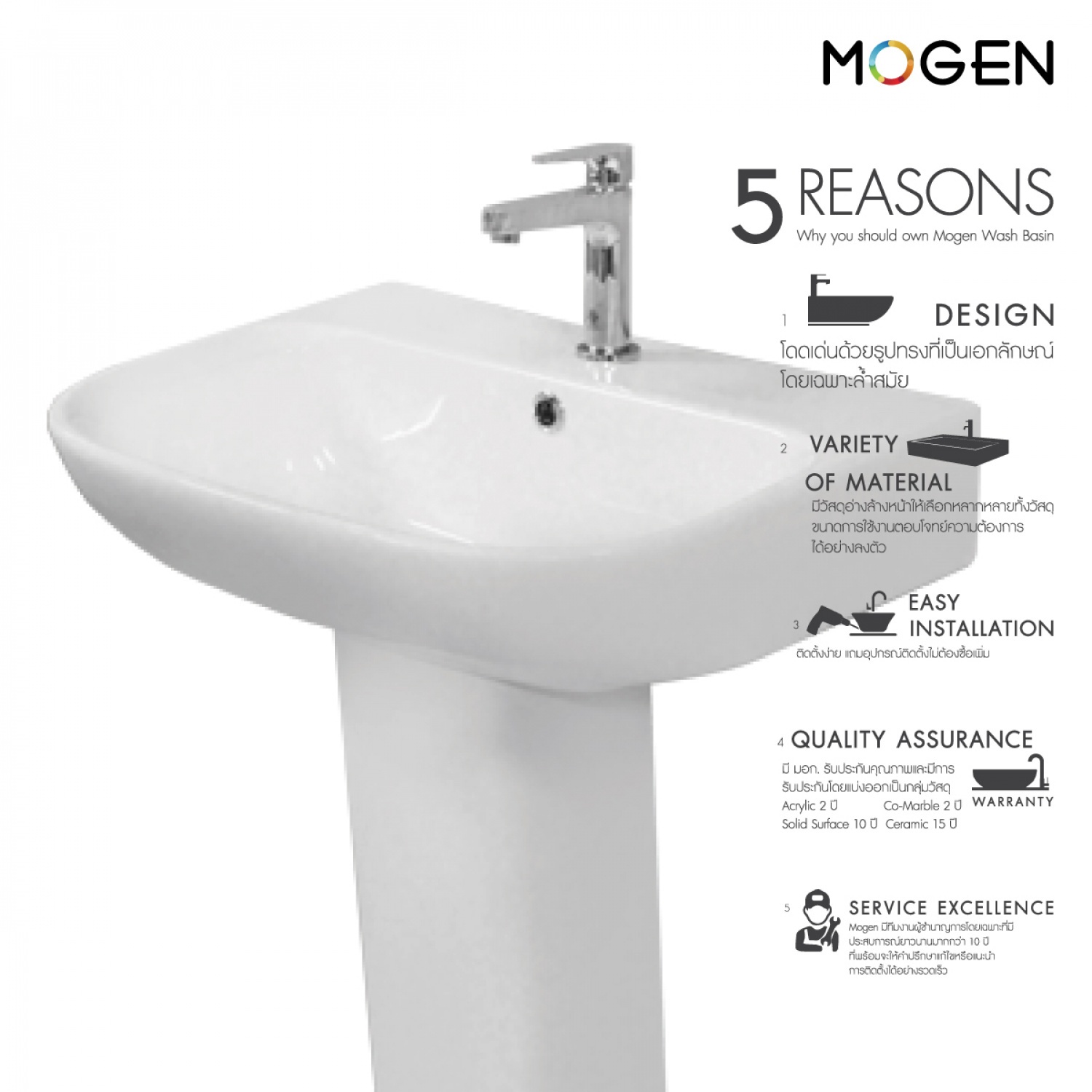 MOGEN อ่างล้างหน้า ชนิดแขวนผนัง พร้อมขาตั้งแบบยาว รุ่น MA566 |GlobalHouse