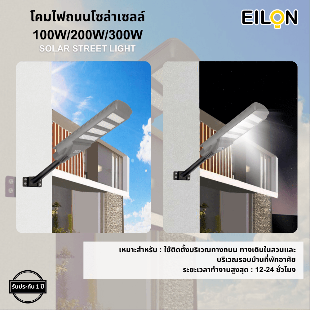 EILON โคมไฟถนนโซล่าเซลล์ 200W รุ่น ETLD-LW4T-200DL แสงเดย์ไล |GlobalHouse