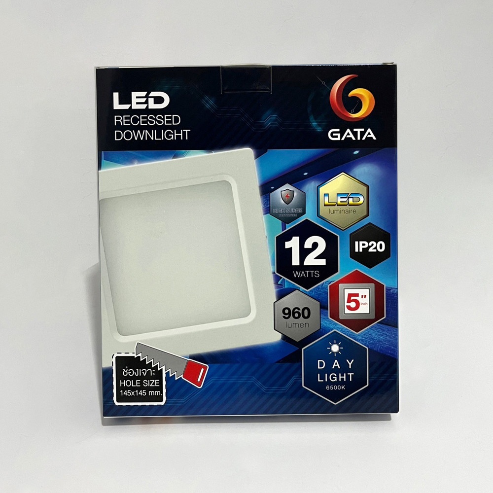 GATA โคมดาวไลท์ LED แบบฝังฝ้าหน้าเหลี่ยม ขอบสีขาว 5นิ้ว 12W |GlobalHouse