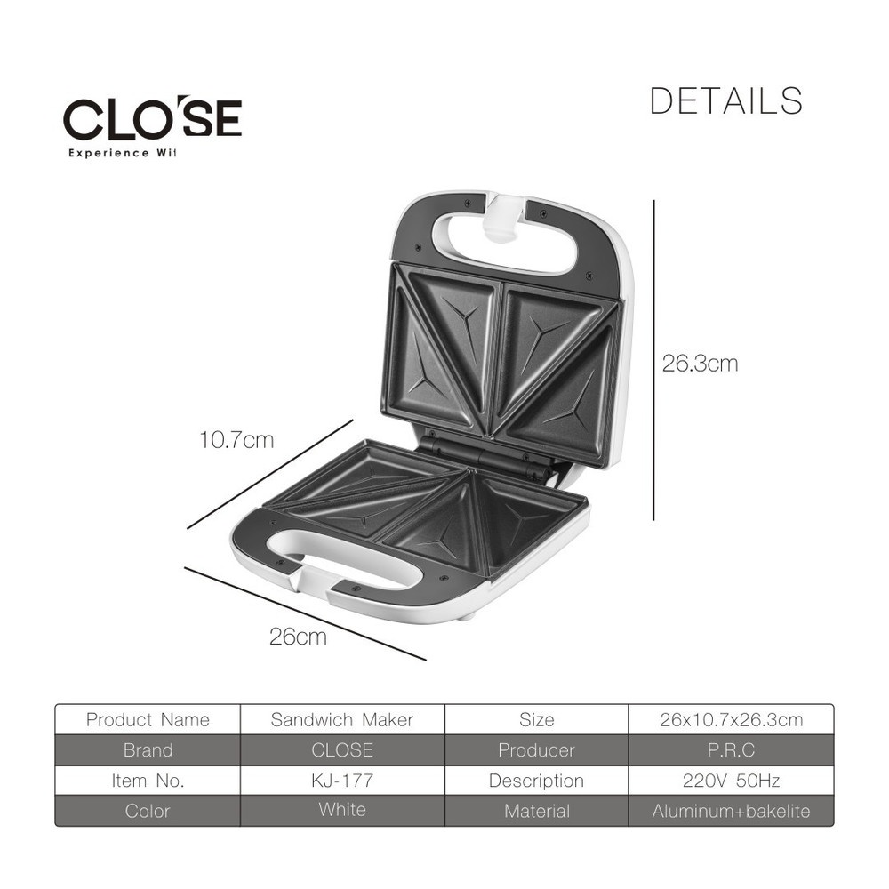 CLOSE เครื่องทำแซนด์วิช 700 วัตต์ รุ่น KJ-177 ขนาด สีขาว |GlobalHouse