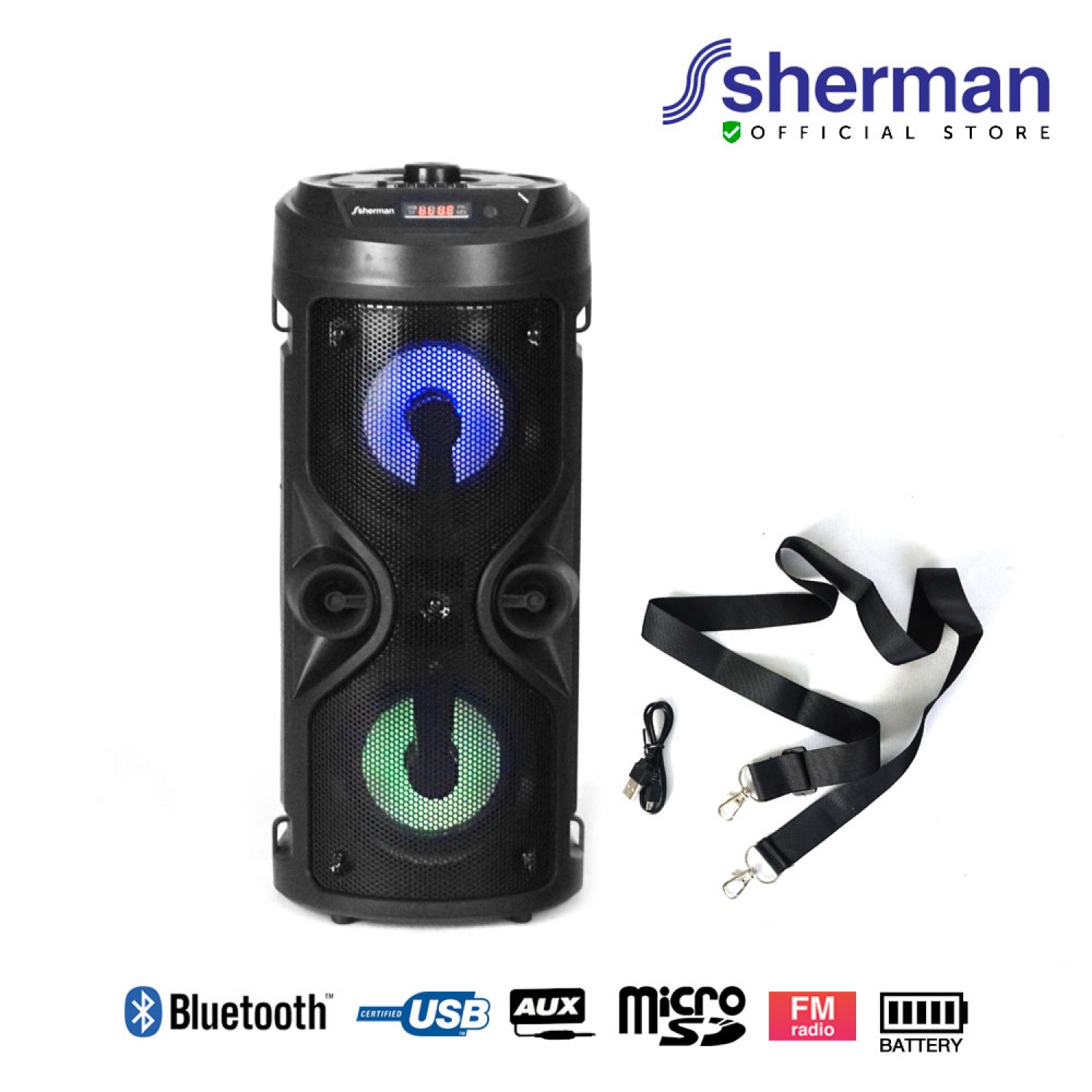 ลำโพงบลูทูธ Sherman J-2222 สีดำ คุณภาพเสียงเยี่ยม