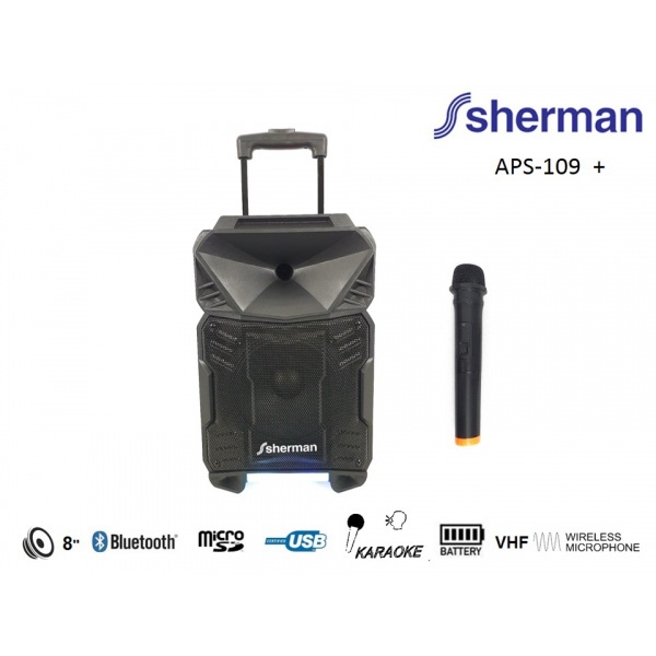 Sherman ลำโพงล้อลาก APS-109 Plus สีดำ - เสียงดังชัดเจน พกพาสะดวก