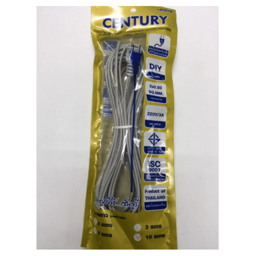 CENTURY หัวปลั๊กไฟ 10 เมตร สีเทา VKF 2x0.5 SQ.MM. - แข็งแรง ทนทาน